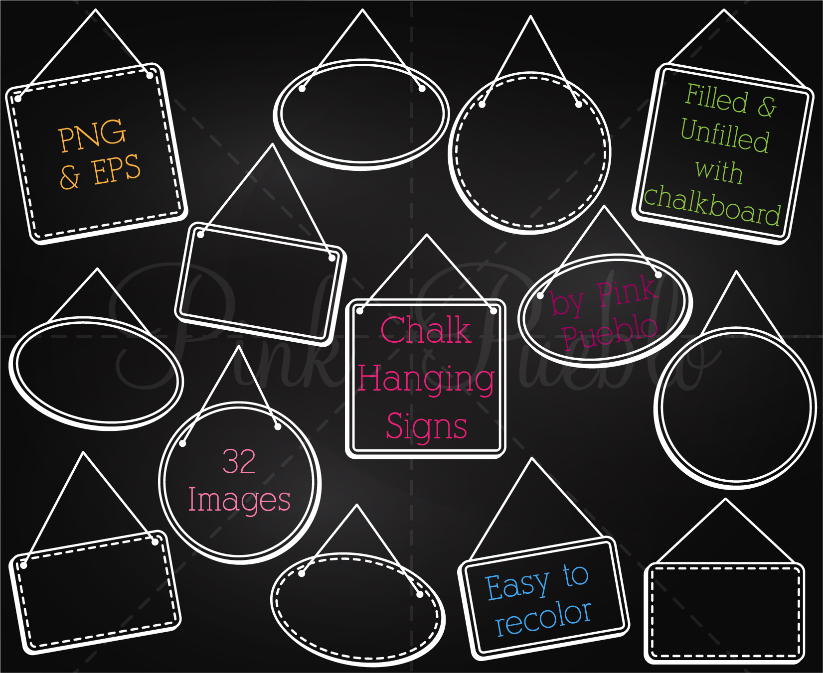 Chalkboard Hanging Frames Clipart, an Illustration by PinkPueblo