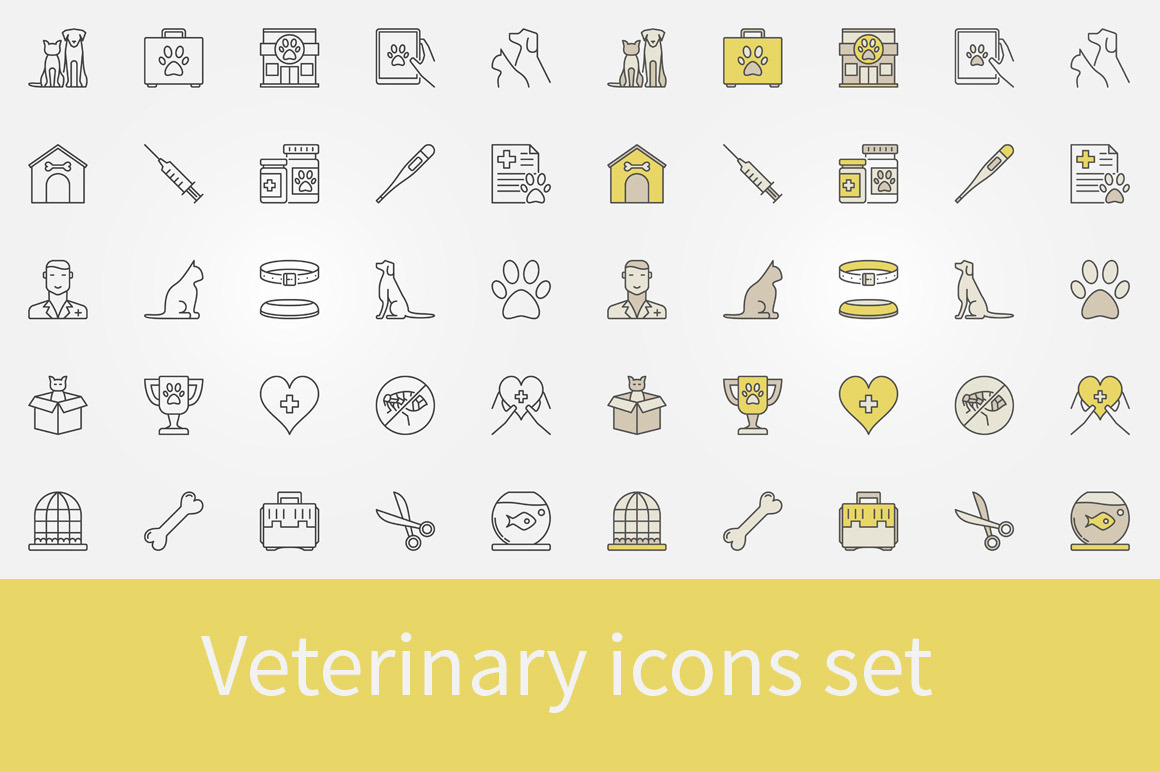 Veterinary icons set, an Outline Icon by VenomousVector