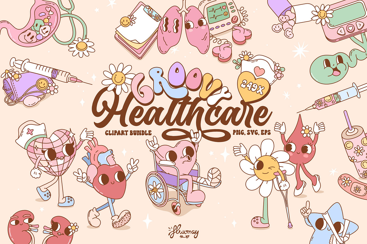 Groovy Retro Nurse Healthcare bundle, a Healthcare Illustration by Huxmay