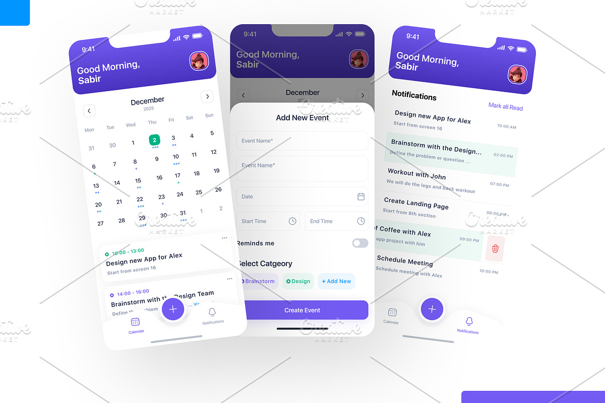 DayFlow - Calendar App UI Kit Design, an UI Kit Template by DesignBox