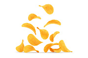 Grooved potato chips falling down., a Food Illustration by LoopAll