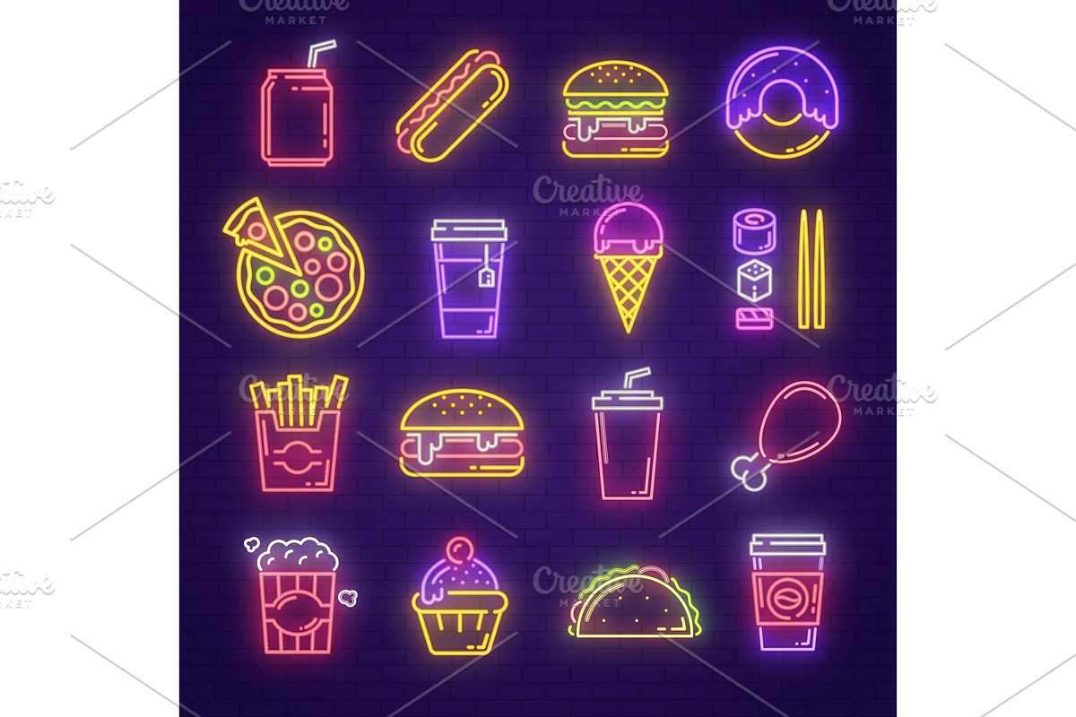 Fast food and drink neon light sign for signboard, a Food Illustration ...