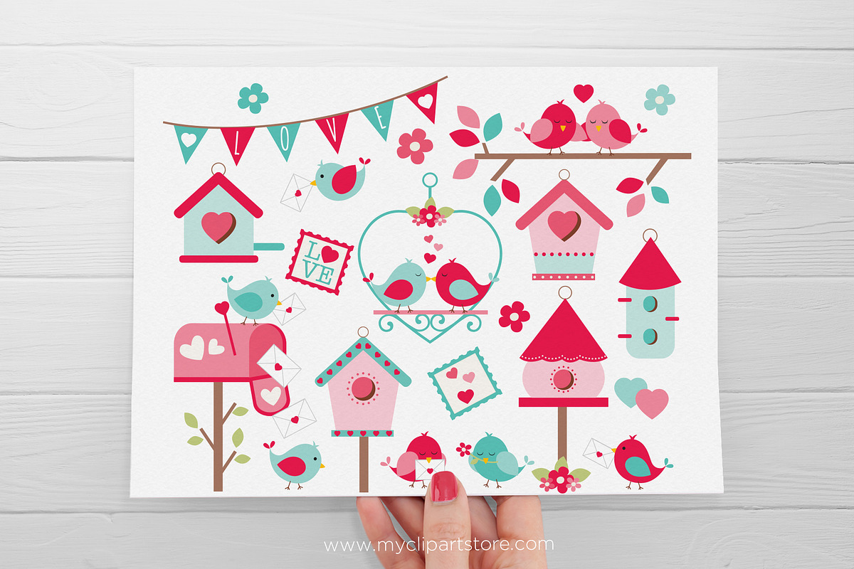 Valentine Love Birds Clipart, SVG, an Illustration by MyClipArtStore