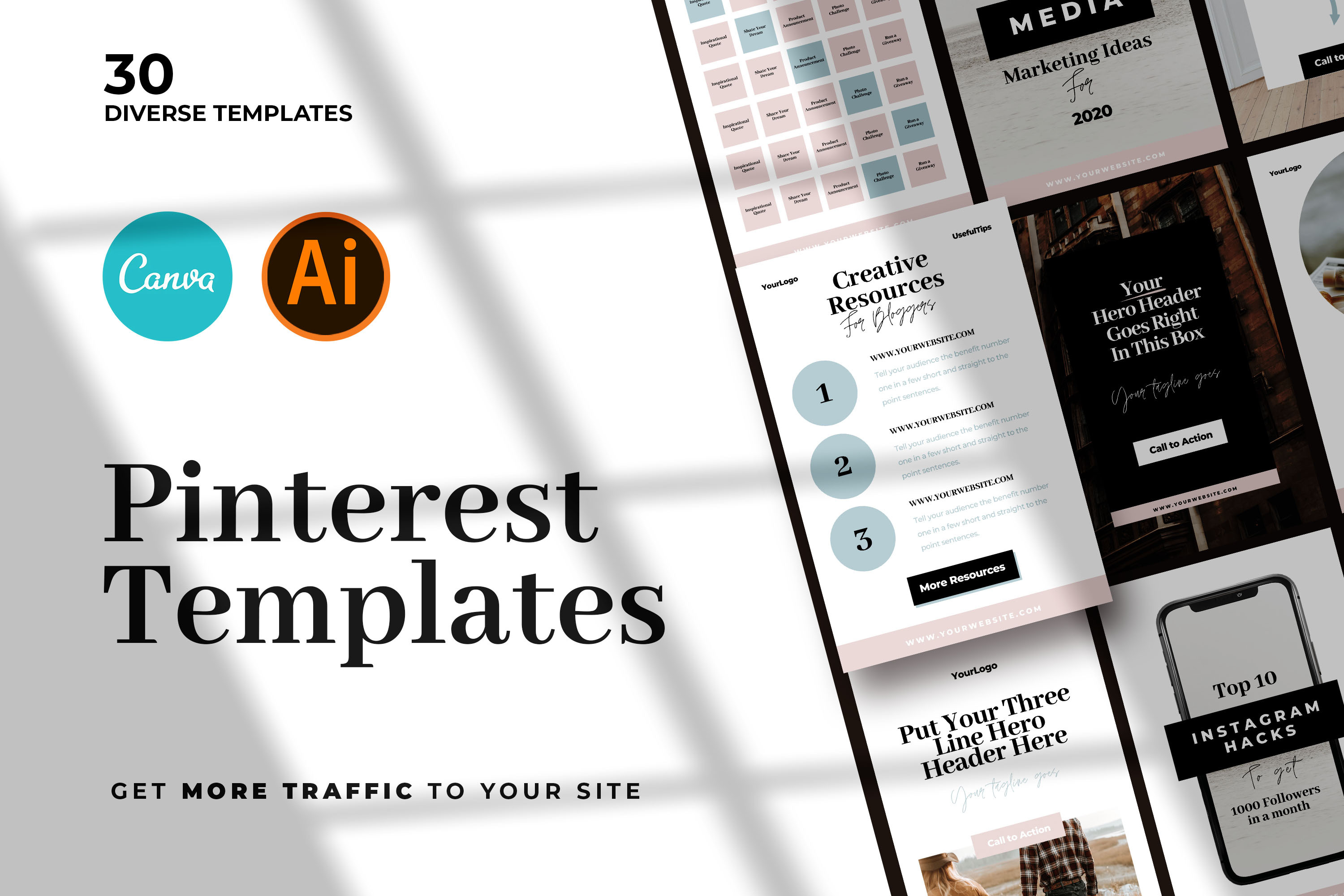 Modern Pinterest Templates + Mockups, a Social Media Template by ...