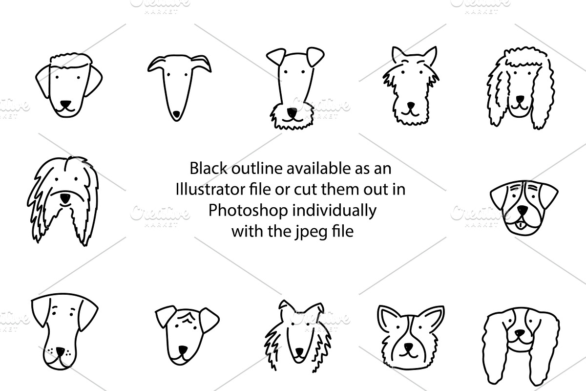 Cute Doodle Dog Faces, an Animal Illustration by Liz Pengilley Studio