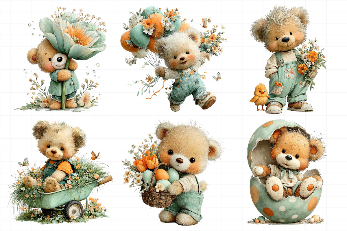 Spring Teddy Bear Illustration Bundl, an Illustration by Daily.Designs