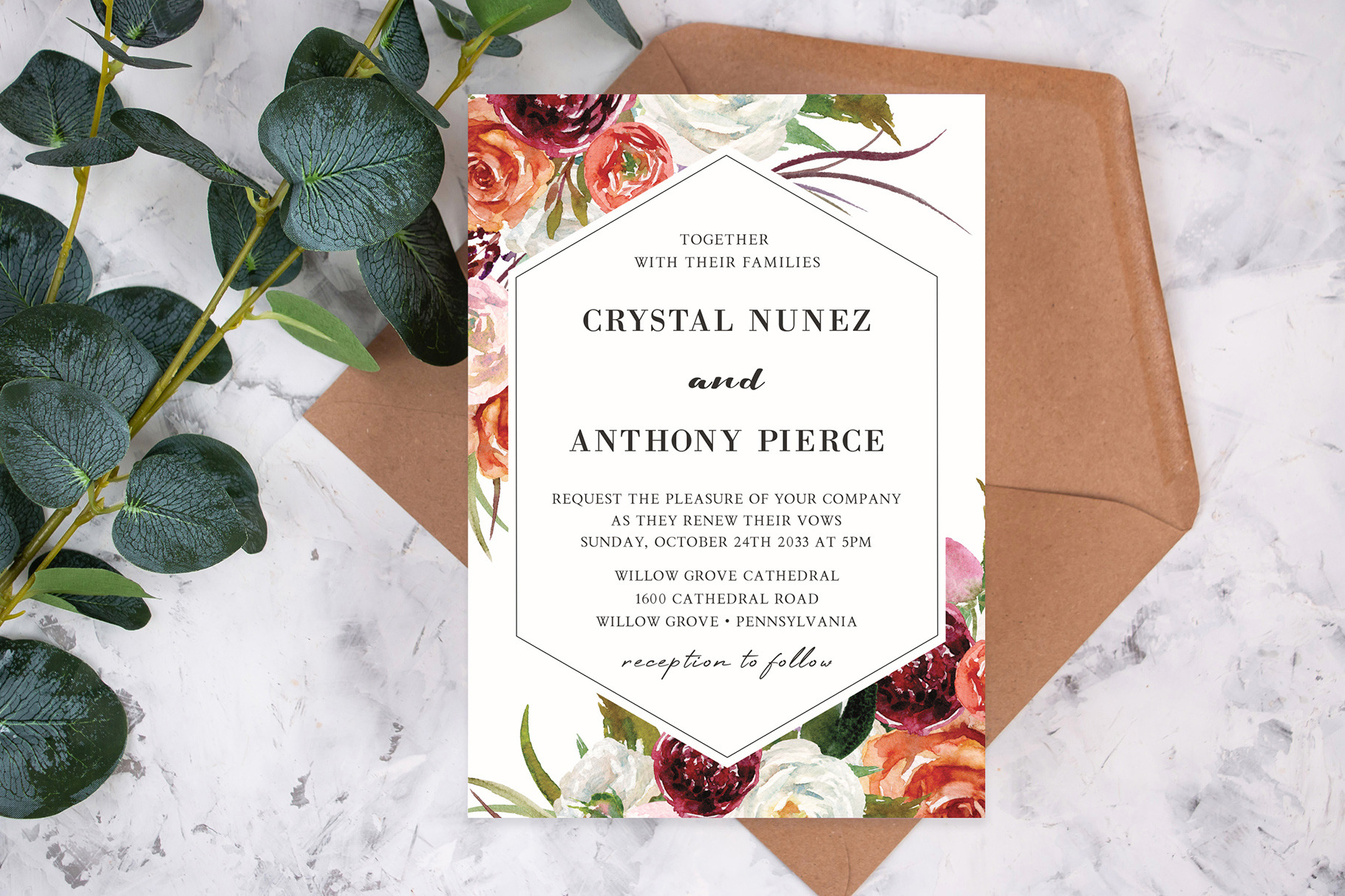 Elegant Red Floral Frame Wedding