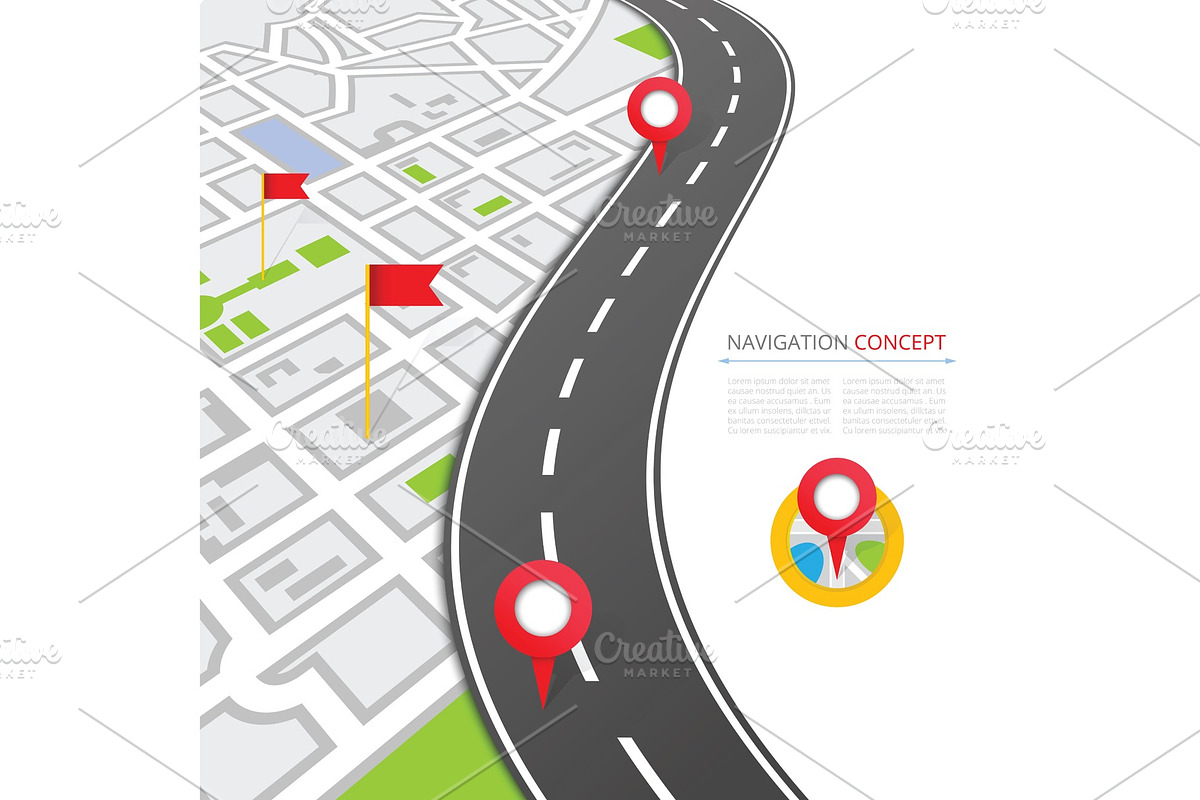 Navigation concept with pin pointer, a Technology Illustration by ...