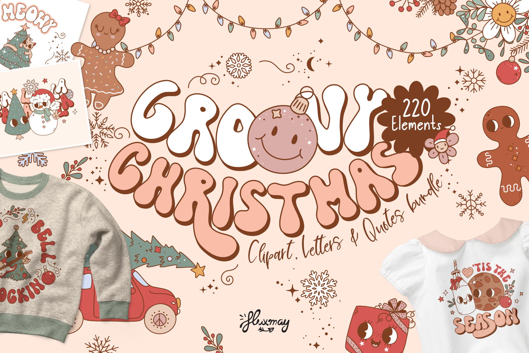 Groovy Christmas - cute bundle, an Animal Illustration by Huxmay