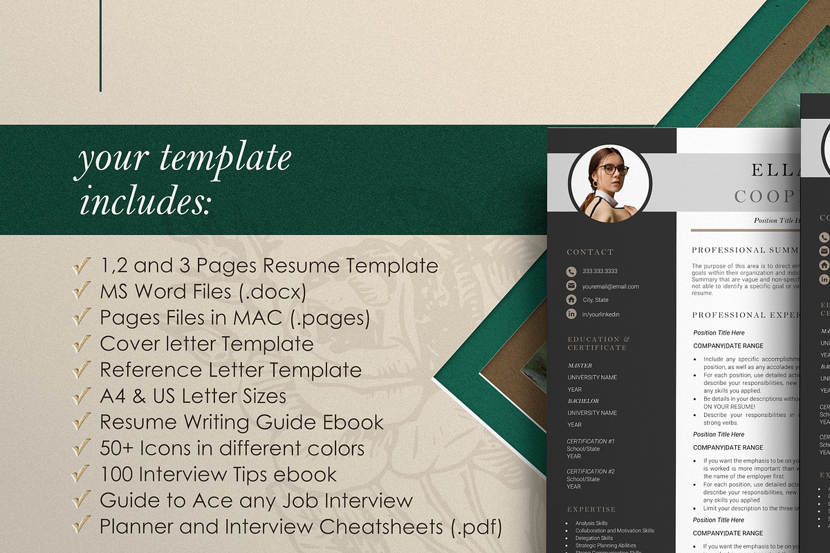Modern Resume / CV Template - Ella, a Resume Template by Hired Guardian