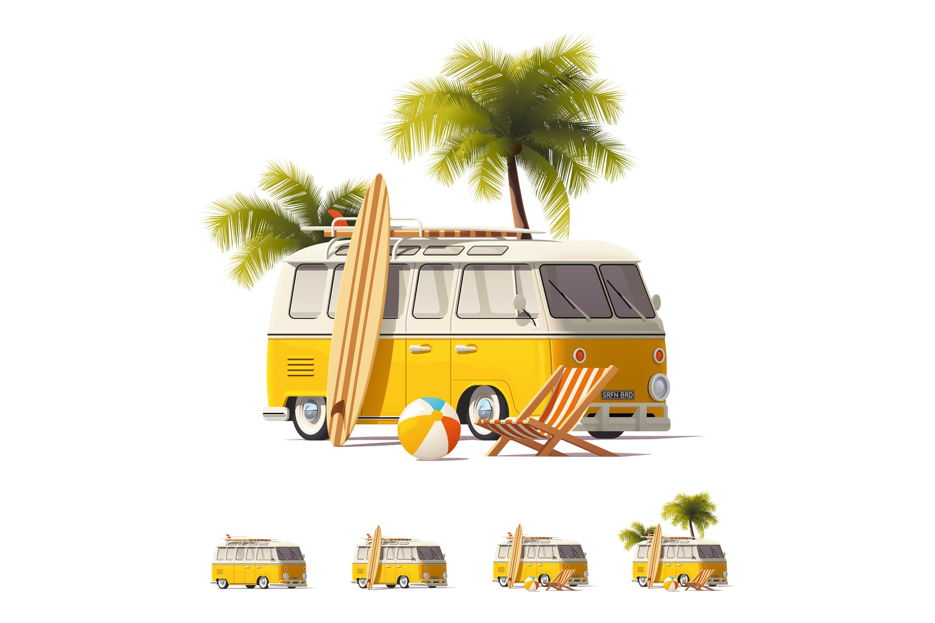 Vector realistic vintage hippie van, an Object Graphic by tele52