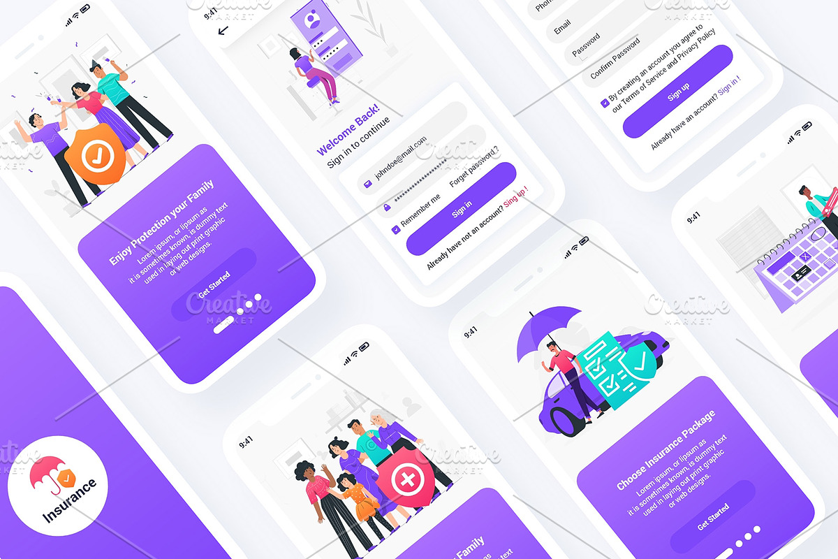 Insurance Mobile App UI Template, an App Template by createuiux ...