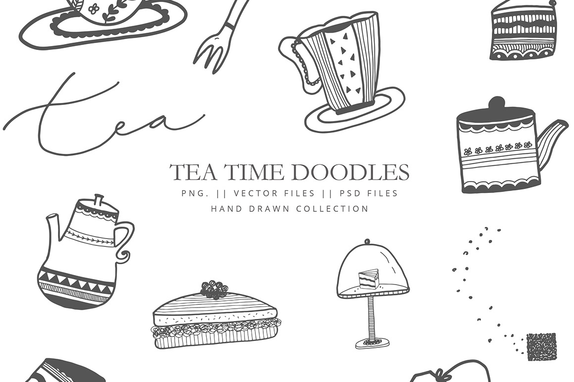 Clip art Tea time - hand drawn, a Food Illustration by AS Studio