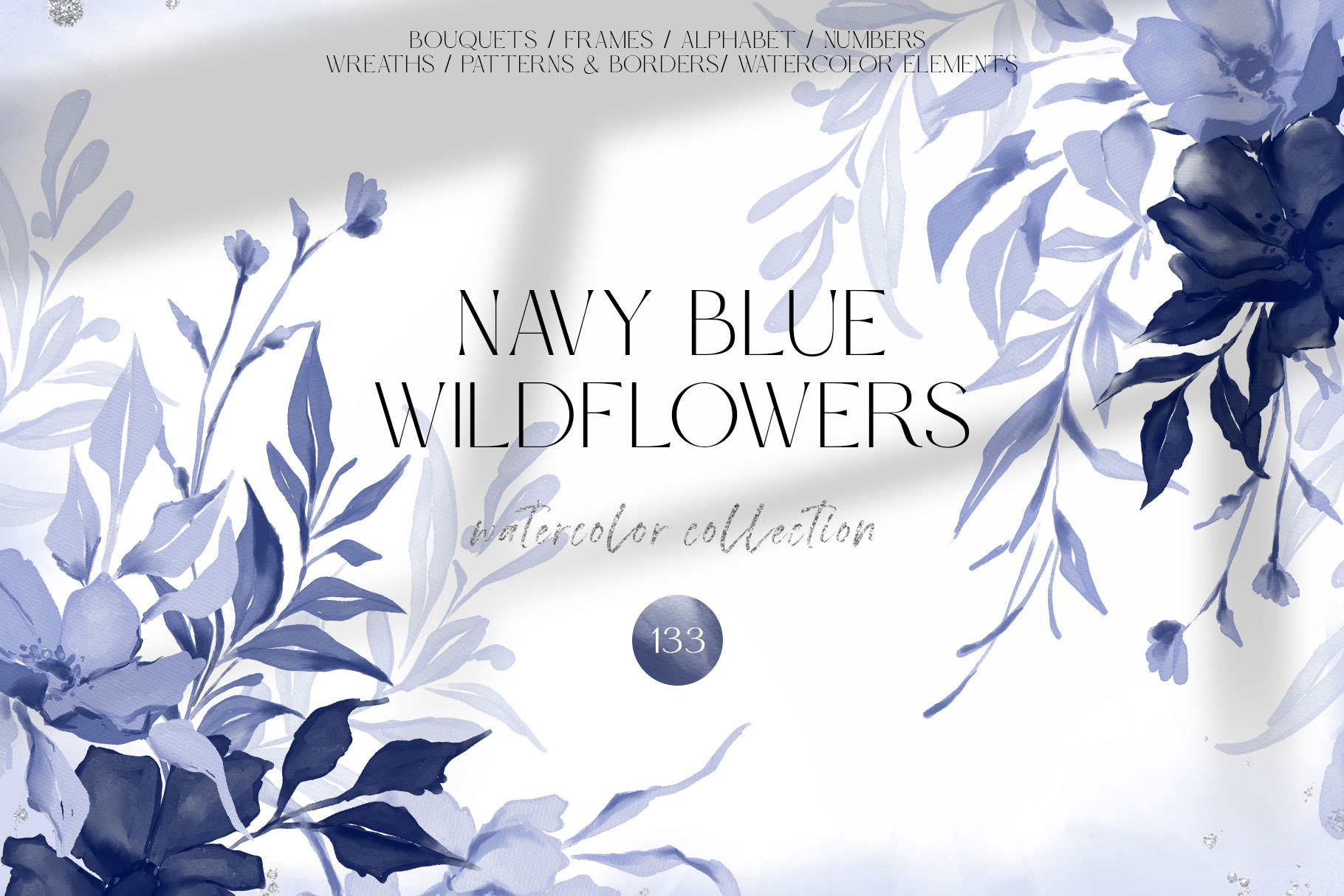 NAVY BLUE WILDFLOWERS watercolor set | Creative Market