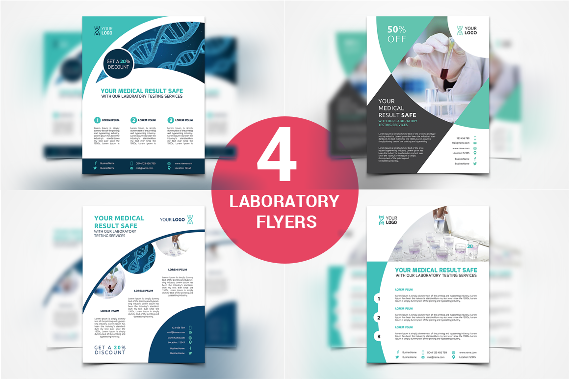 Laboratory Flyers - 4 Templates, a Flyer Template by UNIK Agency