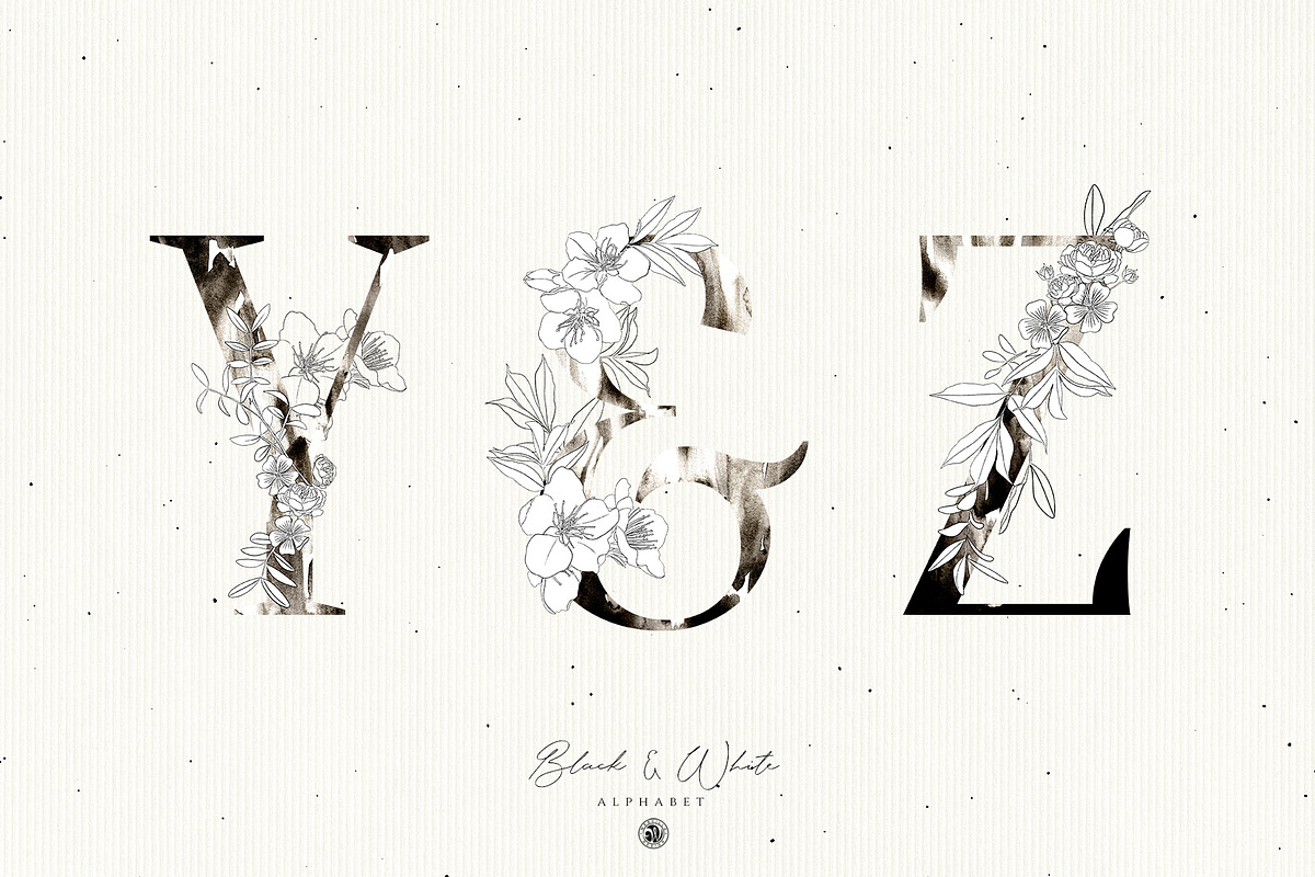 Black & White Floral Alphabet, a Decorative Illustration by Webvilla ...
