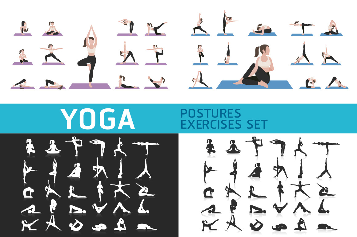 Yoga Postures Exercises Icons Set., an Icon by Graphixmania