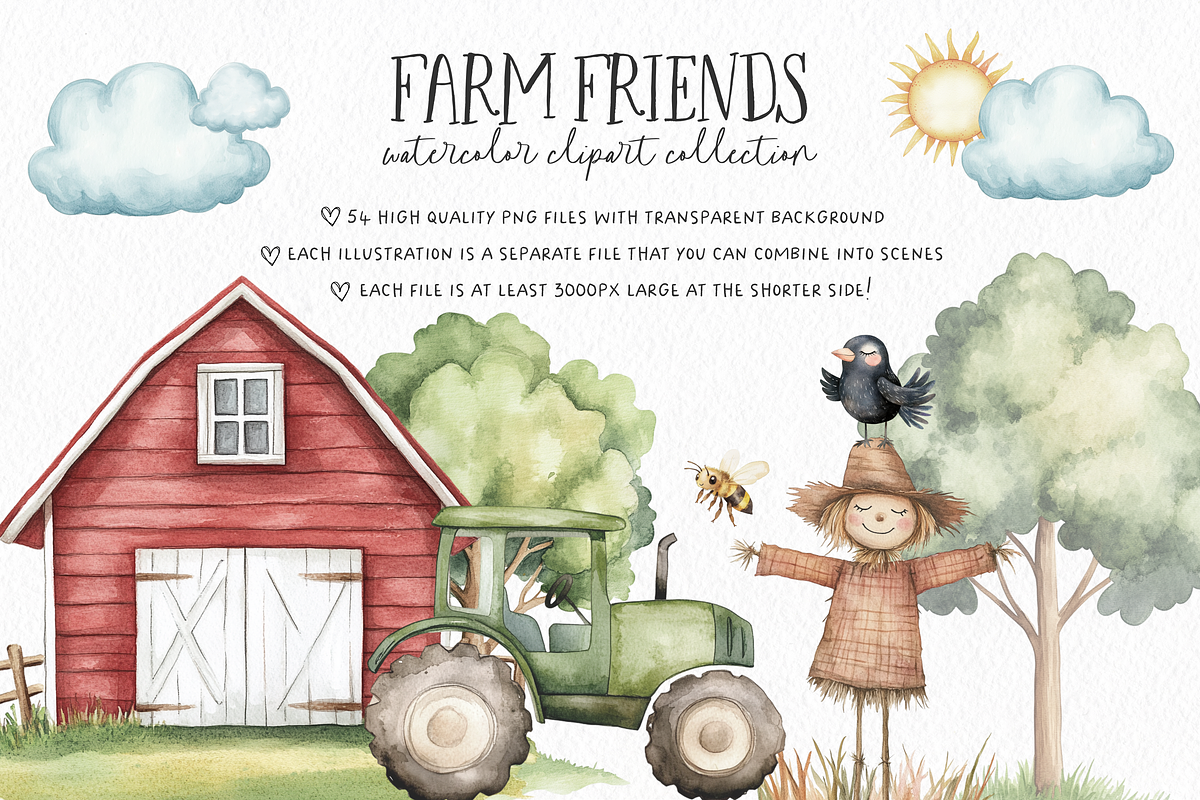 Watercolor Farm Clipart, an Animal Illustration by ClipArtCharm