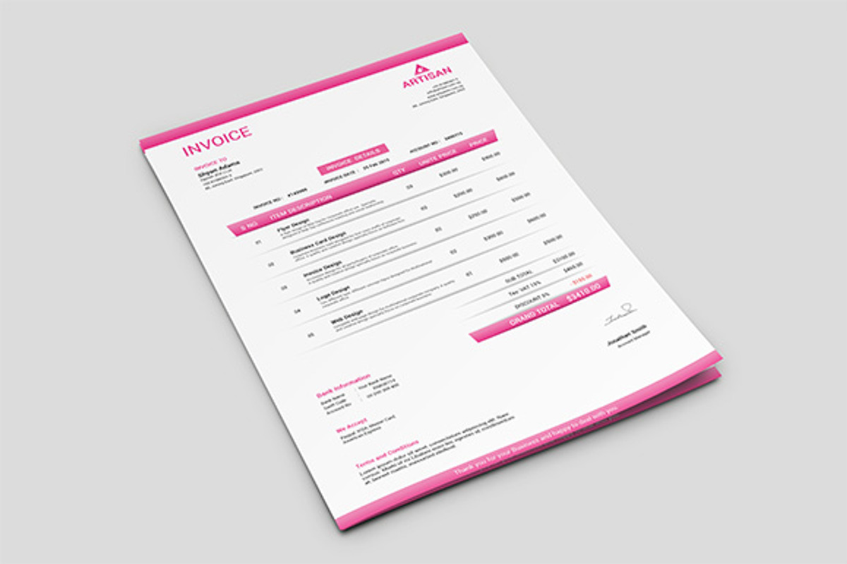 Invoice, a Stationery Template by artisanHR | Creative Market