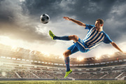 Male football or soccer player at stadium - motion, action, activity ...