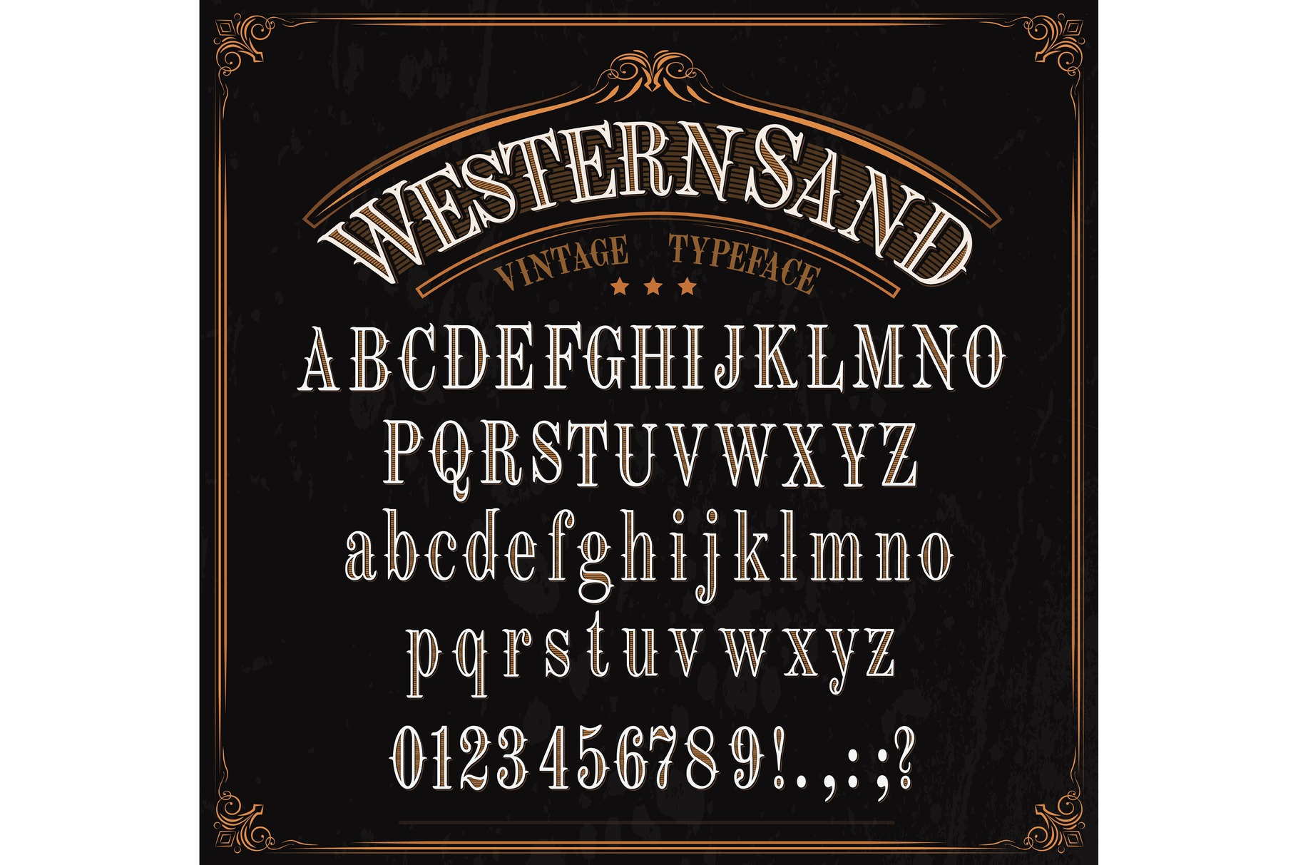 Western font alphabet, numbers, a Texture Illustration by Vector Tradition