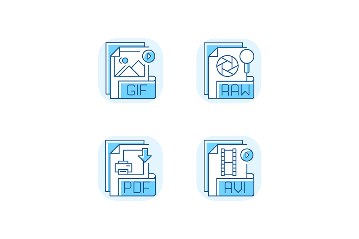 File types blue RGB color icons set, an Outline Icon by bsd studio ...