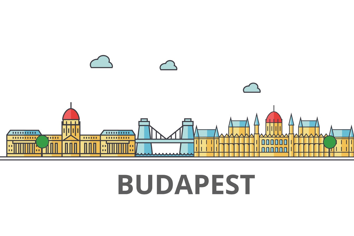 Budapest city skyline. Buildings, streets, silhouette, architecture ...