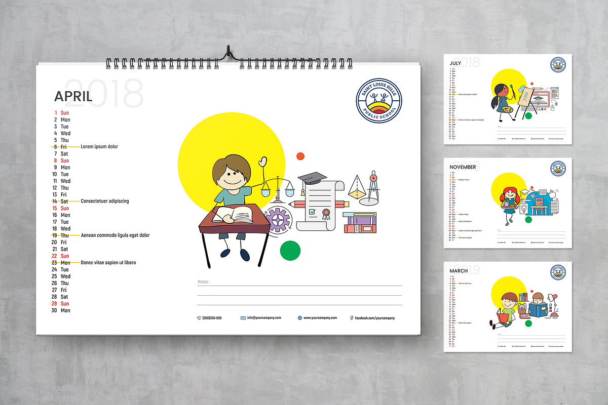 Calendar Template 2018 for School, a Stationery Template by Creative Era