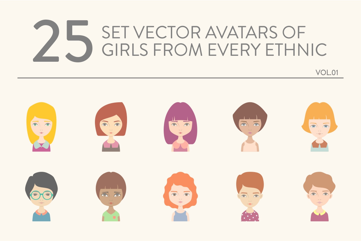 25 vector avatars of girls vol.01, an Object Graphic by Storyteller Imagery
