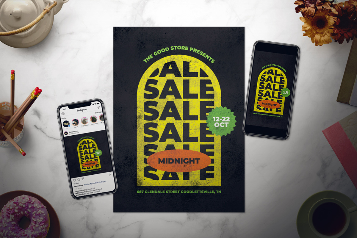 Retro Midnight Sale Flyer Set, a Flyer Template by The Good Store