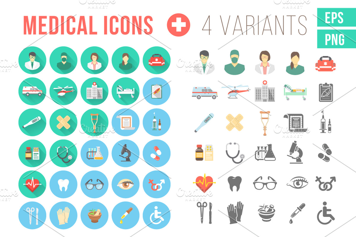 Flat medical and healthcare icons, an Icon by Vectorikart | Creative Market