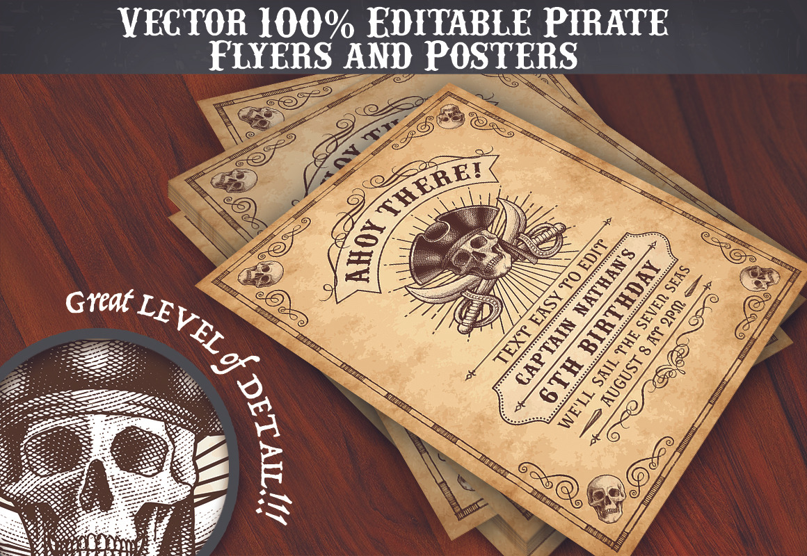 Pirate Flyer Invite Templates, a Flyer Template by Pingebat