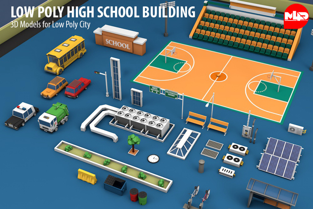 Low Poly High School Building, an Architecture 3D Model by multimedia4ds