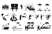 Alien UFO Invasion Invader War Icons, an Icon by Leremy Stick Figures