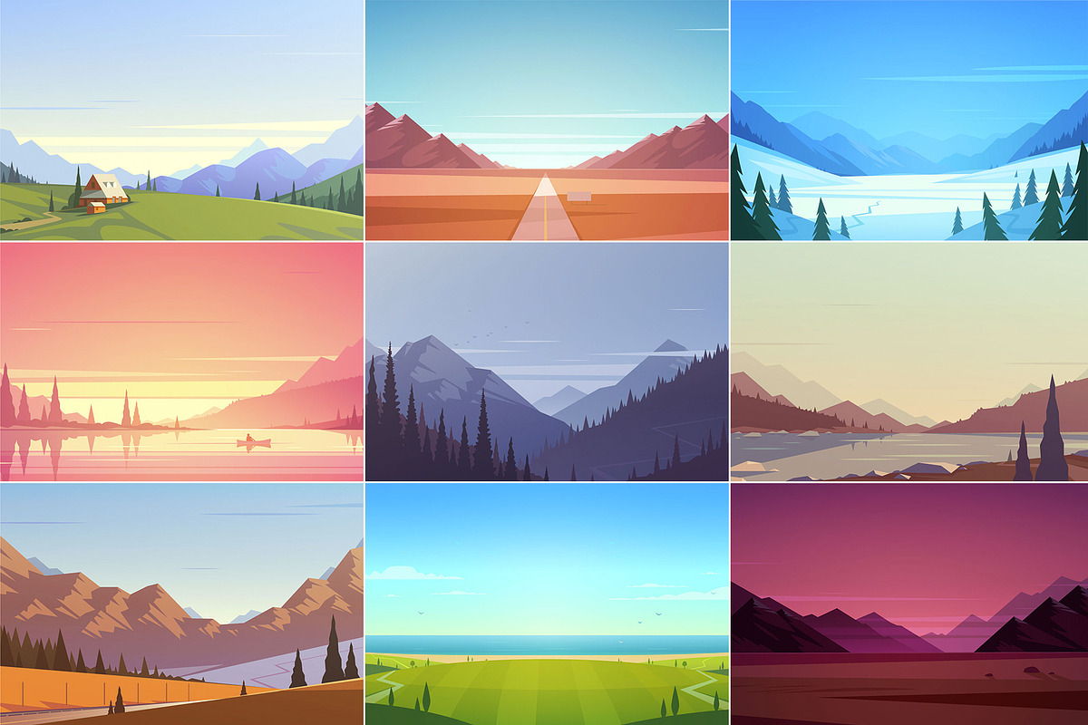 Vector Nature Landscapes, an Illustration by Darumo Shop