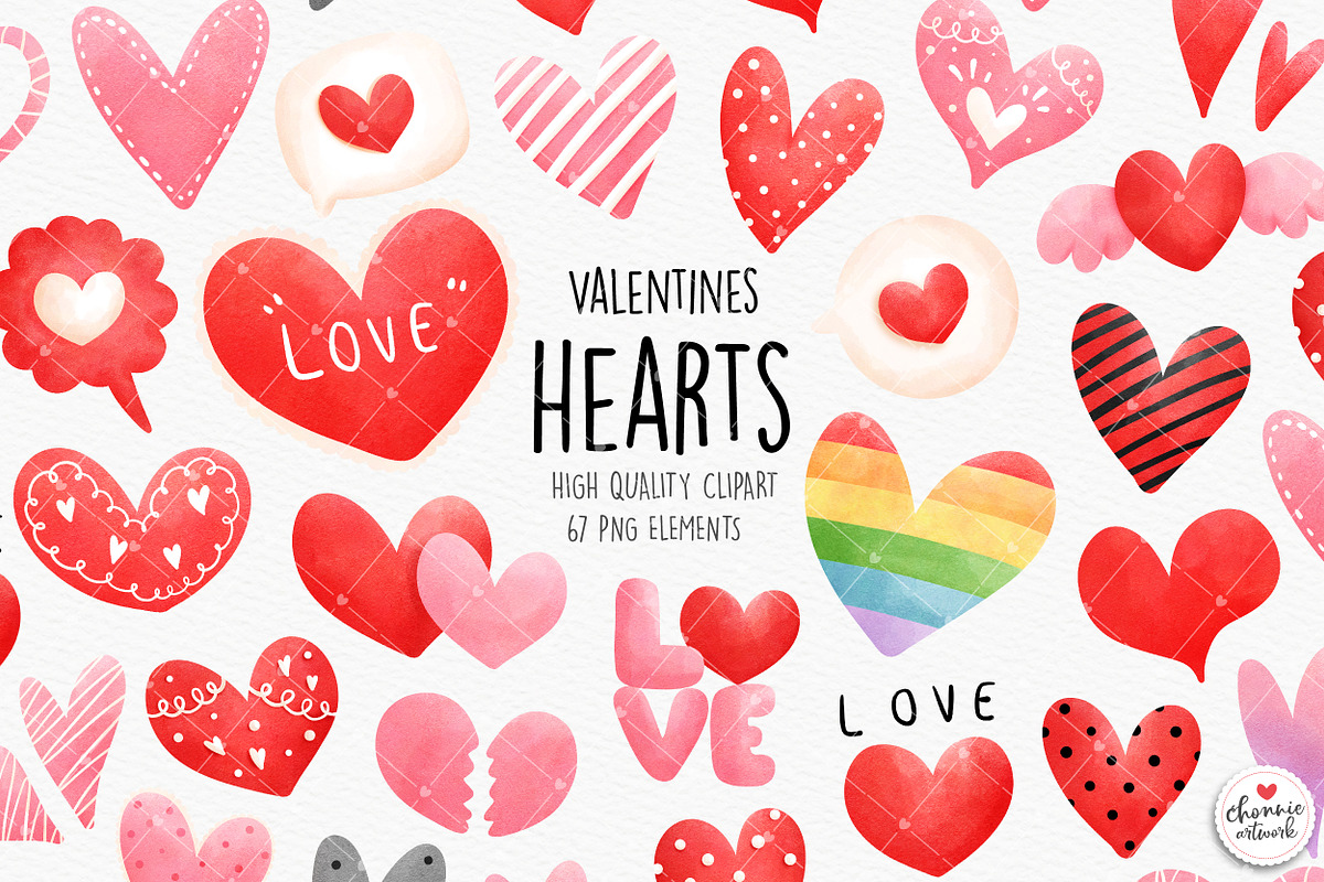 Heart clipart, Valentine's day, an Illustration by Chonnieartwork
