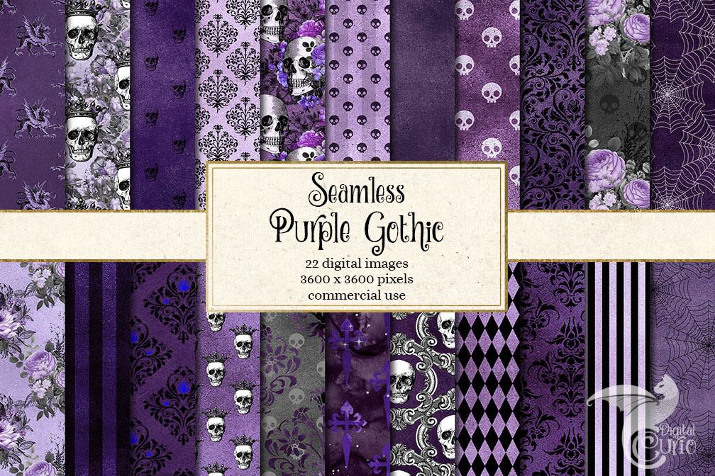 Seamless Purple Gothic Digital Paper, a Pattern Graphic by Digital Curio