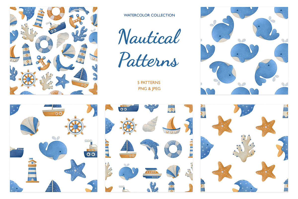 Nautical watercolor clipart set