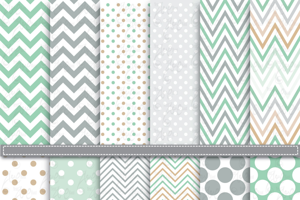 Mint Green & Grey Digital Paper, an Illustration by YenzArtHaut