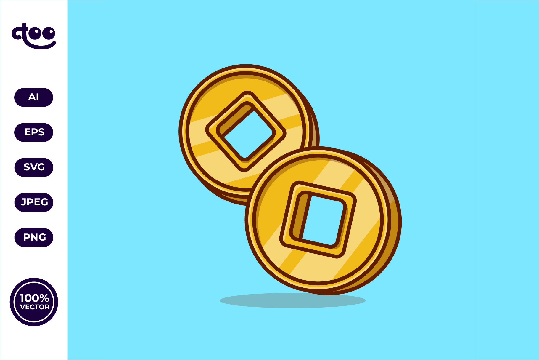 Chinese coin simple cartoon vector | Creative Market