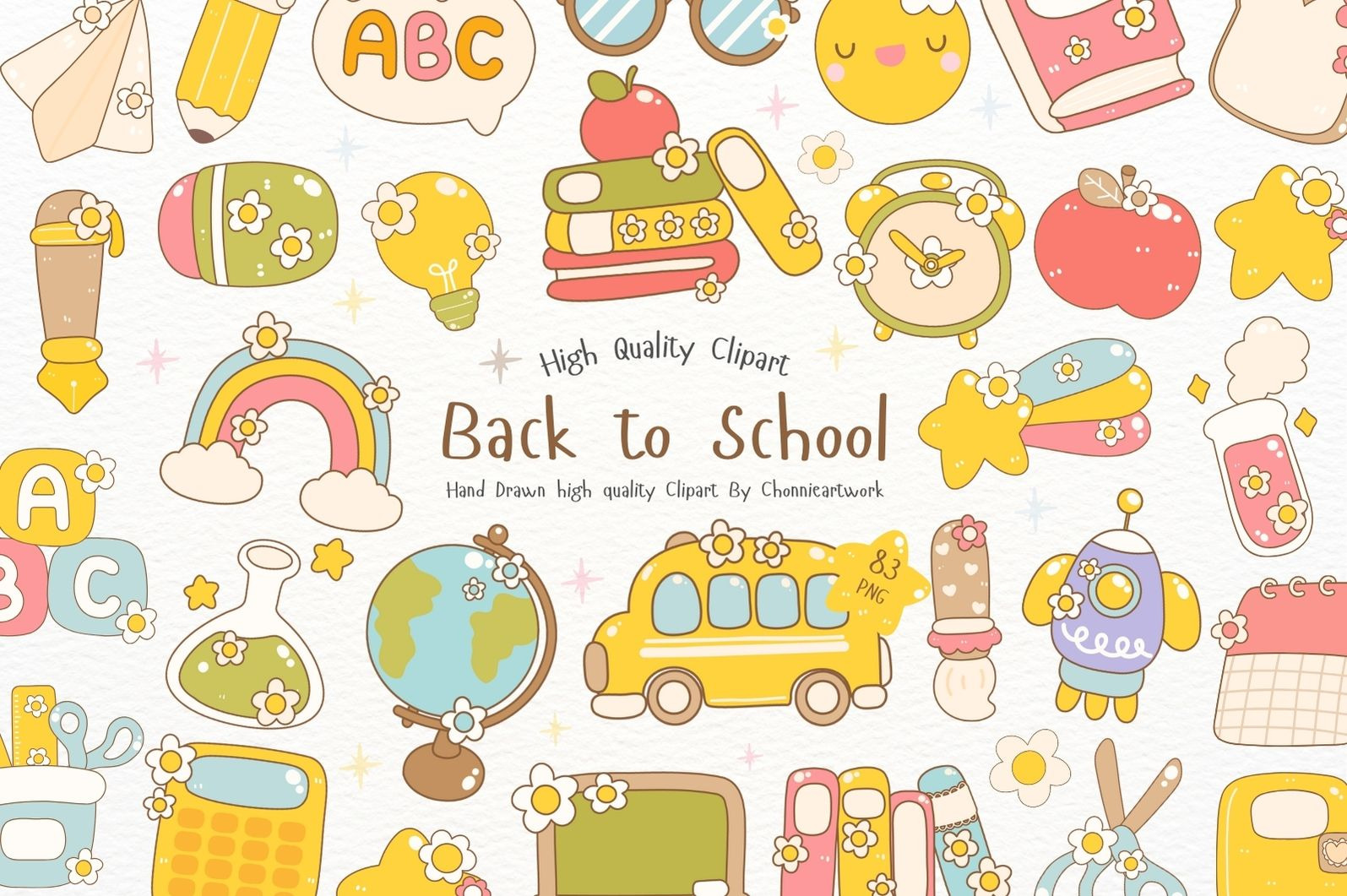 Groovy School Clipart, Stationary, an Education Illustration by ...