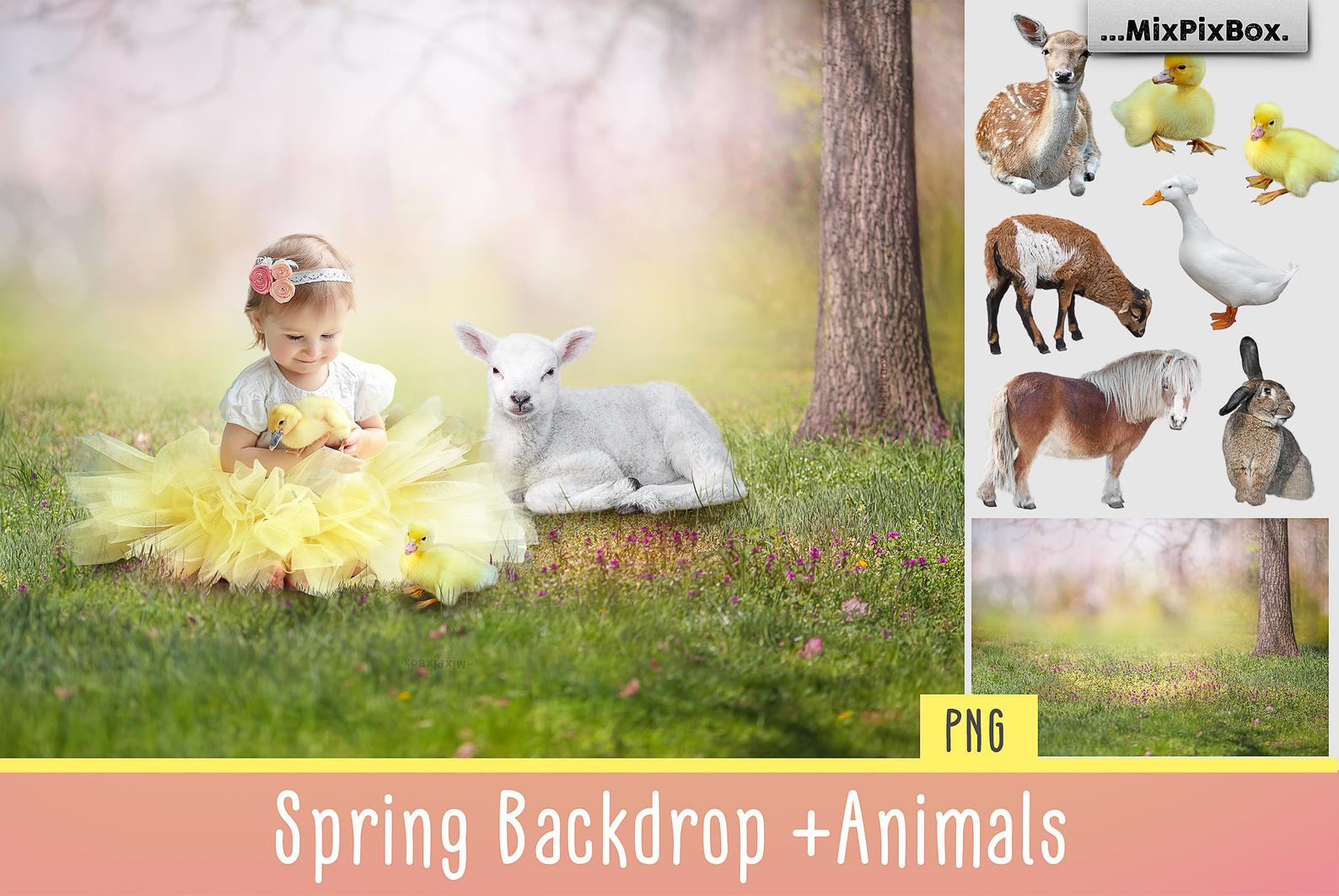 Spring Backdrop + Animals, an Object Graphic by MixPixBox