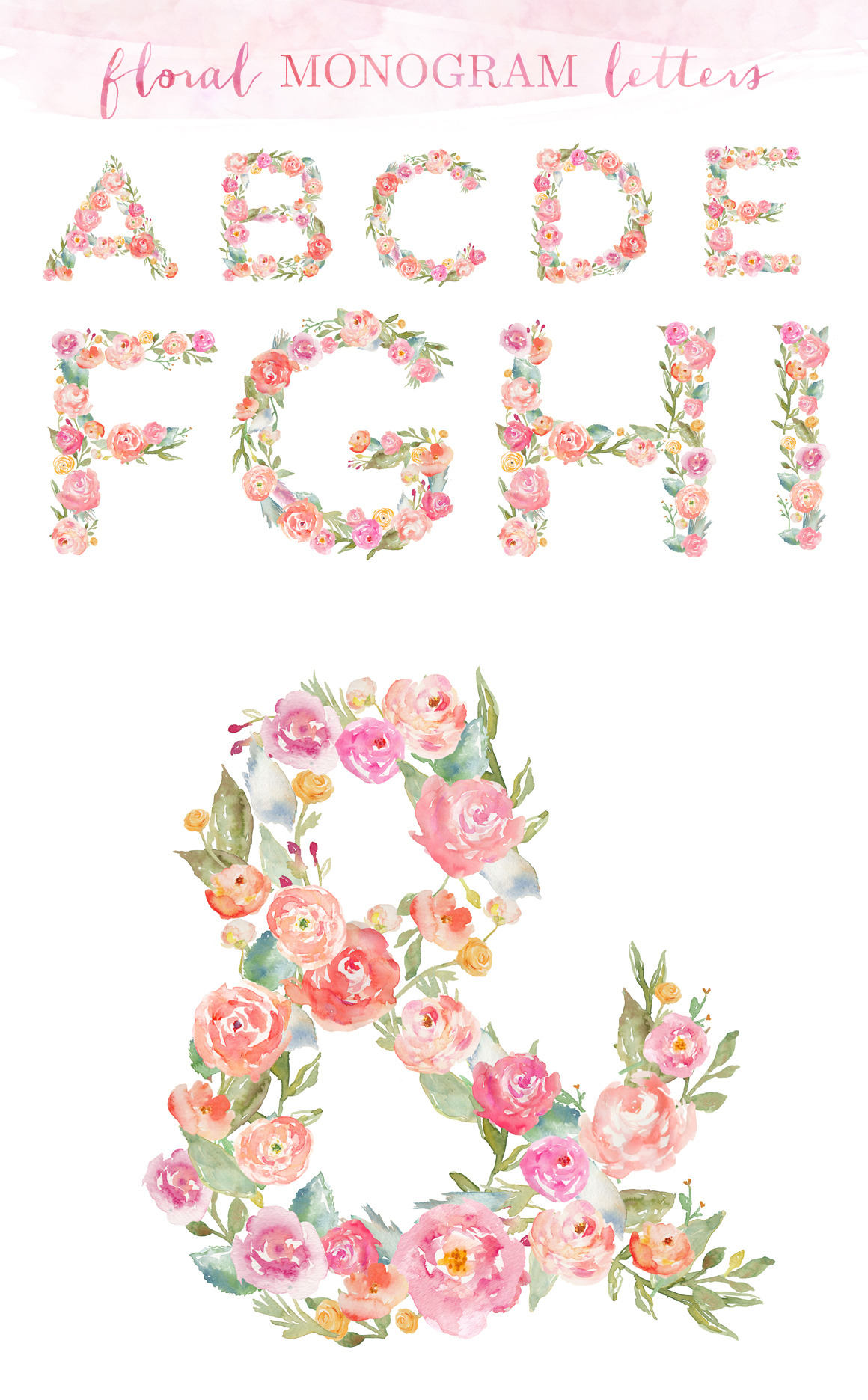 Monogram Floral Alphabet Letters, a Decorative Illustration by Angie Makes