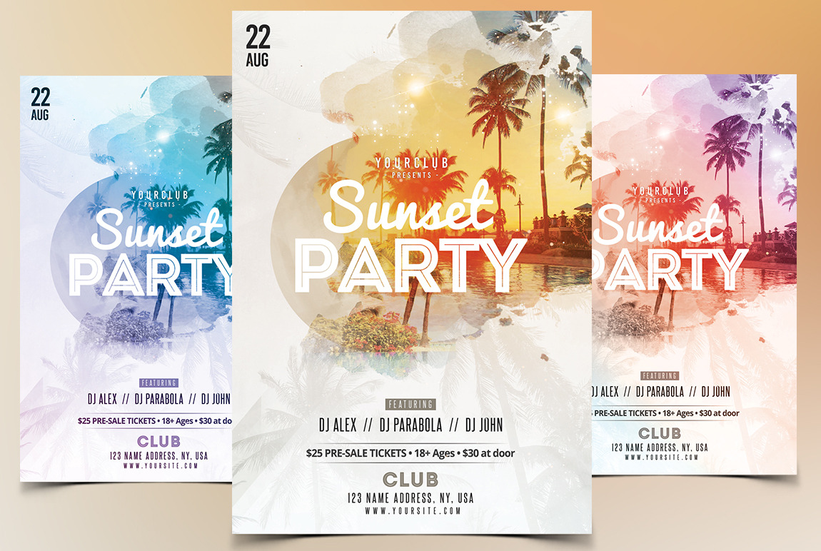 Sunset Party - PSD Flyer Template, a Flyer Template by PixelsDesign