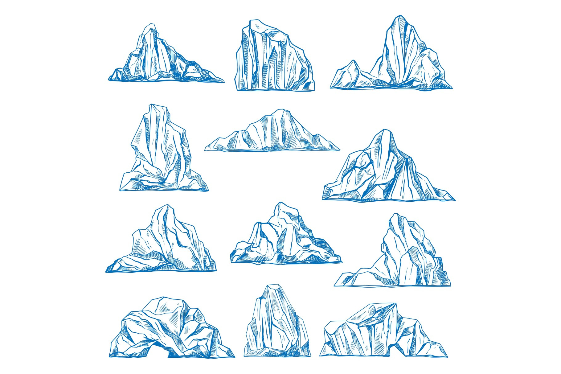 Icebergs sketch or hand drawn, an Illustration by Elegant Solution