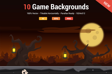 10 Fresh Game Backgrounds, a Background Graphic by Flat Icons
