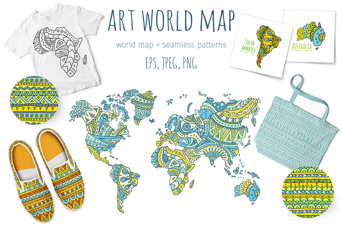 Art world map. Zentangle style., a Decorative Illustration by Rainbow Shop