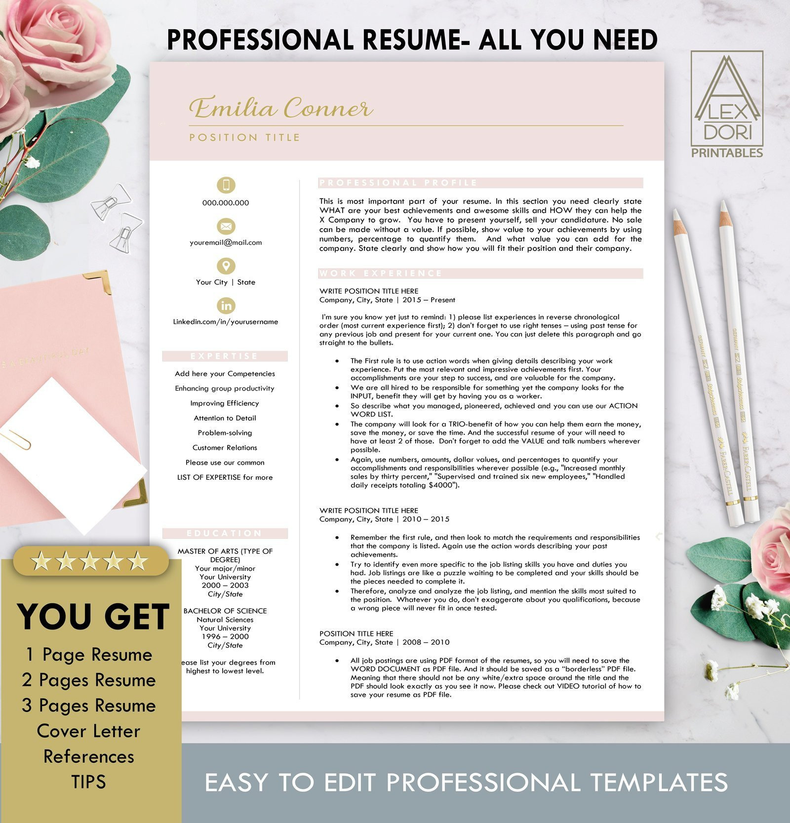 Resume Template in Blush Pink | Resume Templates ~ Creative Market