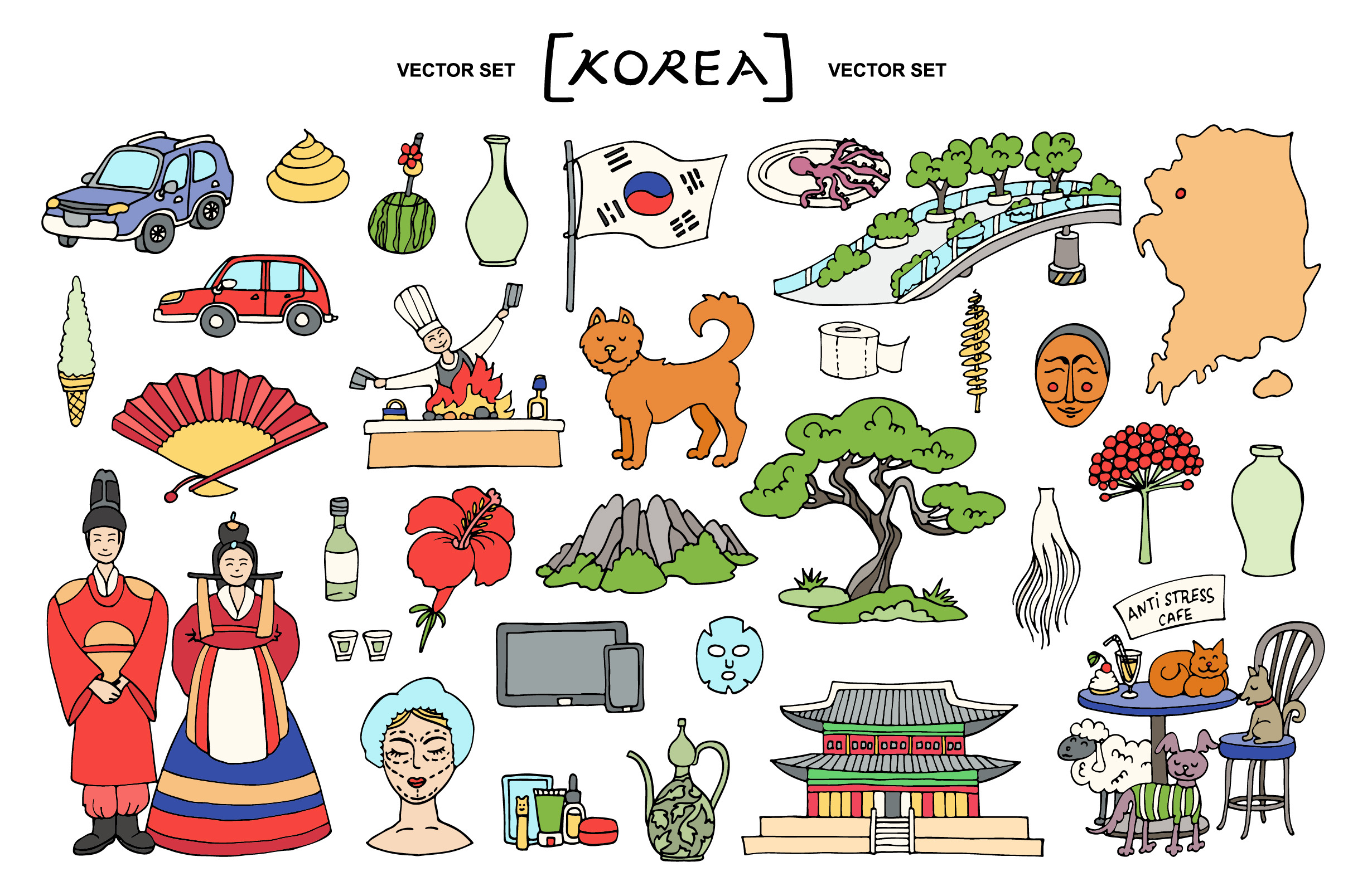 Vector set on the theme of korea, an Object Graphic by Olga Chuklay