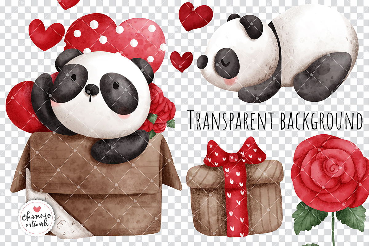 Valentine's panda clipart, an Animal Illustration by Chonnieartwork